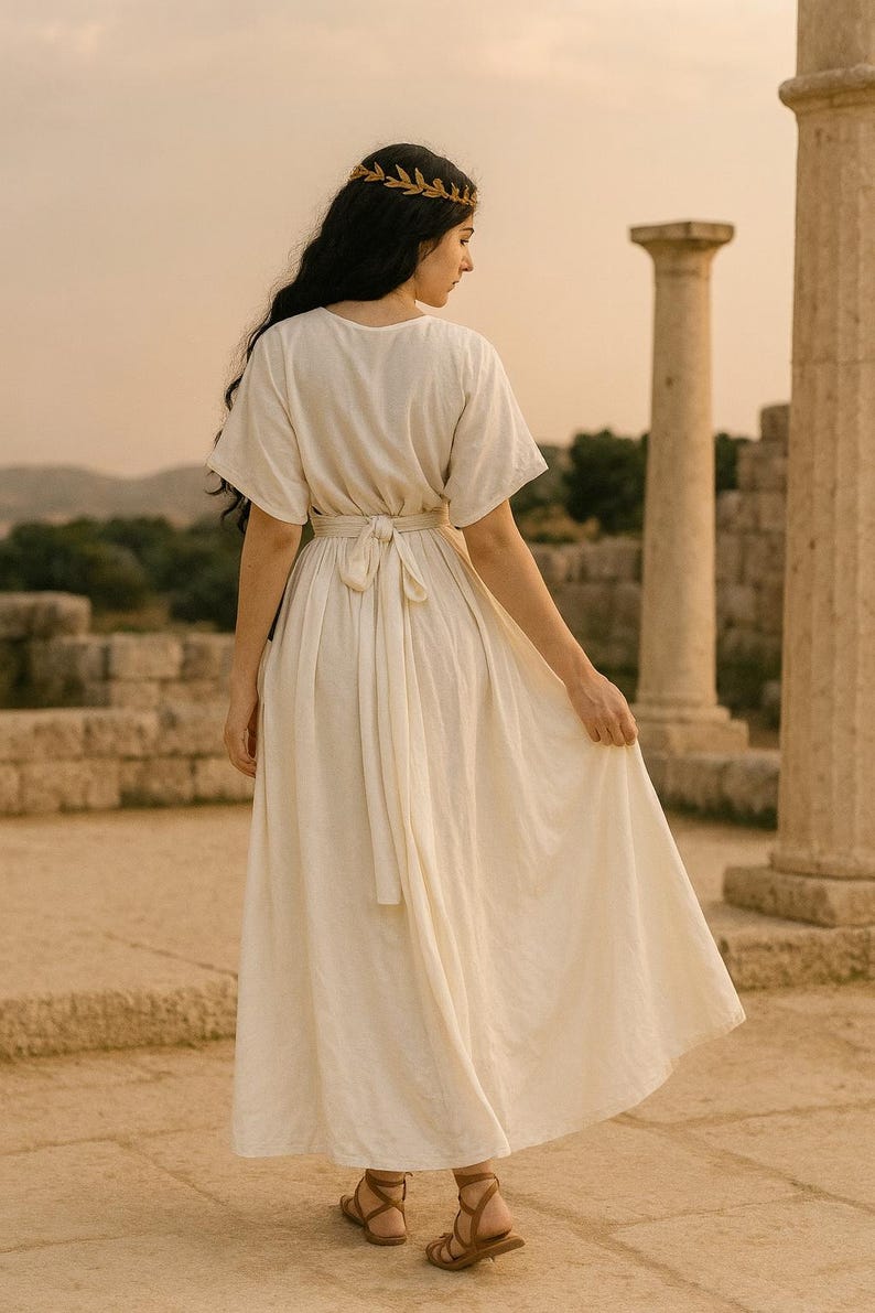 Witch Goddess Dress – Women’s Ancient Greek Costume With Gold Laurel ...