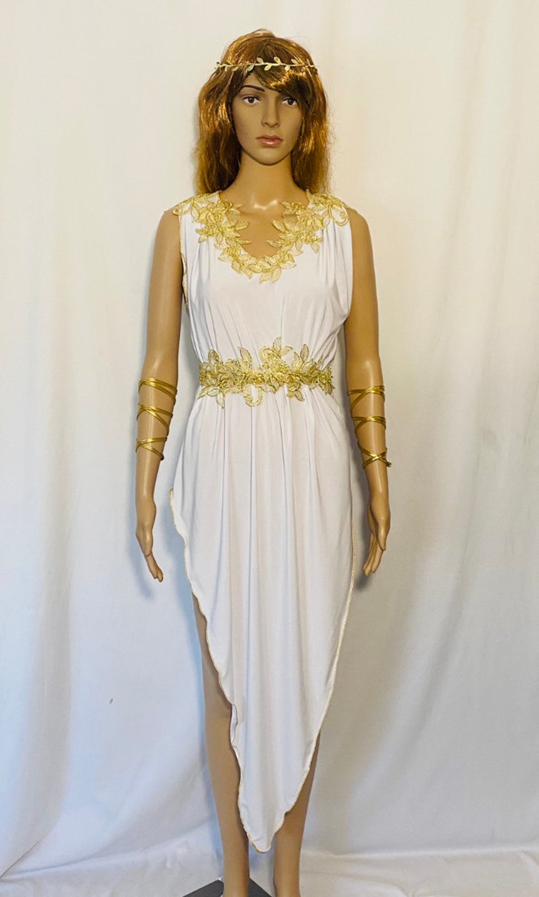 Greek Goddess Tunic Dress Golden Aphrodite Cleopatra Halloween Costume ...