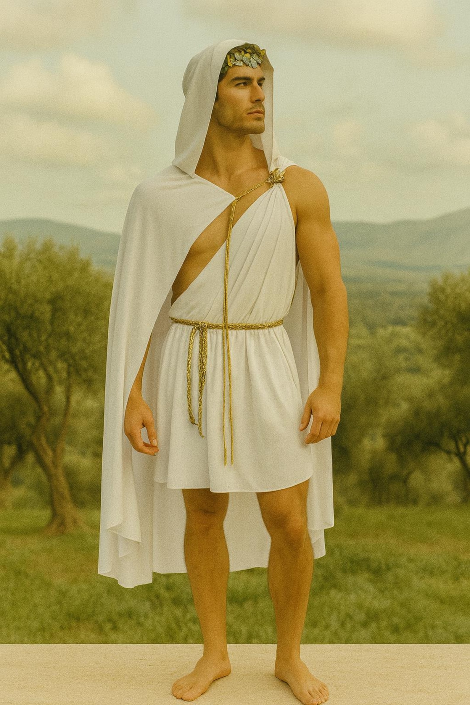 Greek God Hooded Cape – Ancient Mythology Costume Cloak With Gold Trim ...