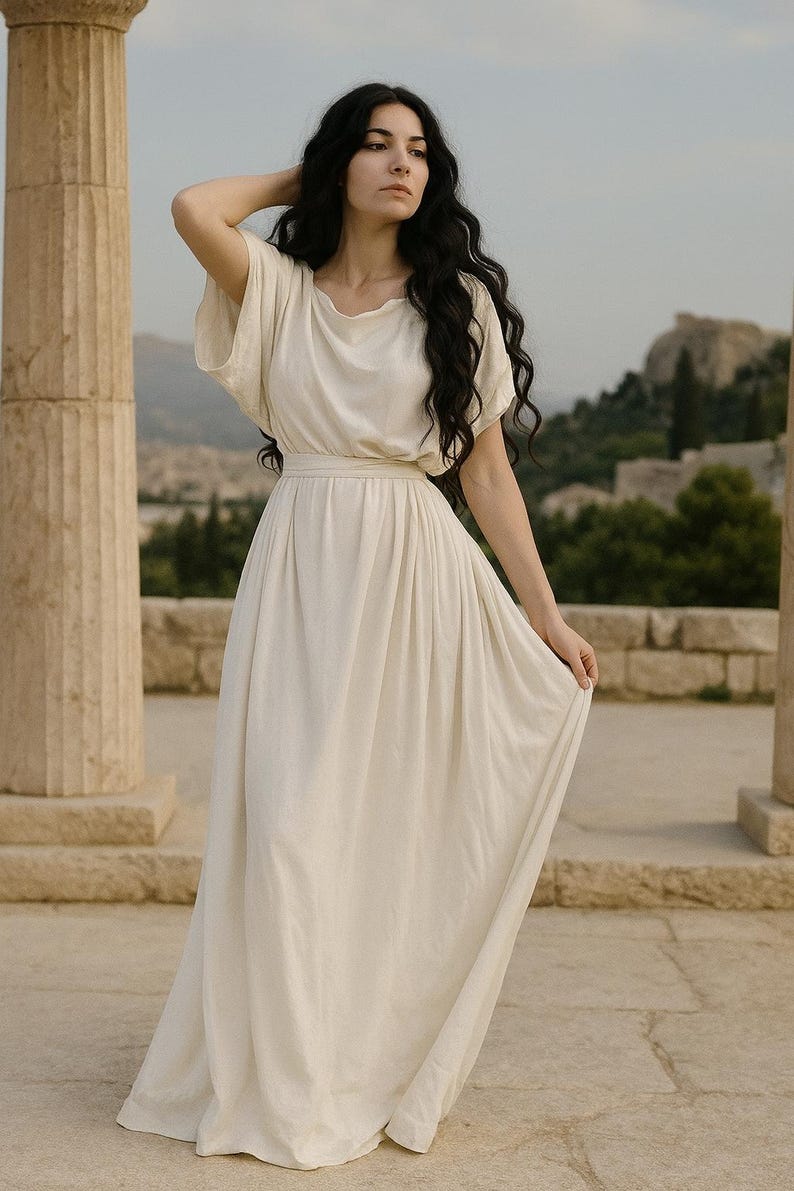 Witch Goddess Dress – Women’s Ancient Greek Costume With Gold Laurel ...