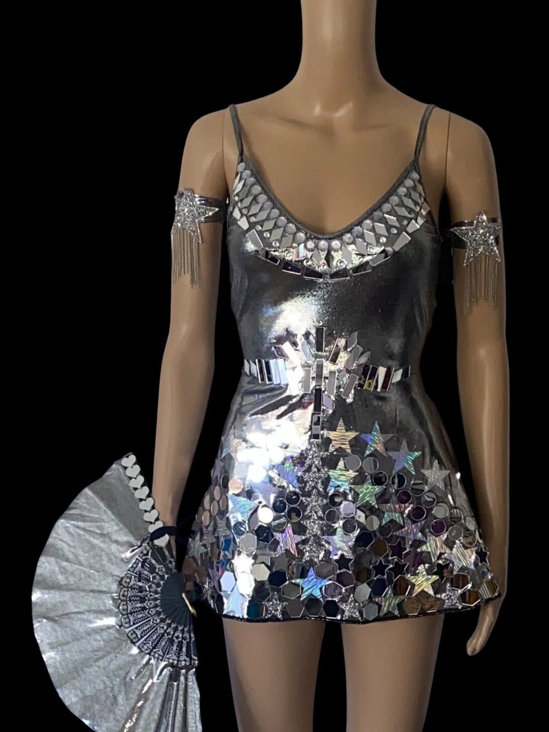 Mirror Dress Skater Rave Festival Outfit Futuristic Disco Ball Umbrella ...