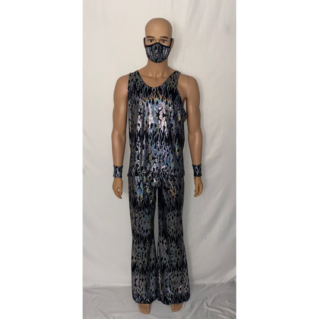 3 Color Options Mens Fire Tank Top Rave Holographic Reflective Festival ...