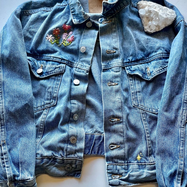 Hand Embroidered Jean Jacket - Etsy