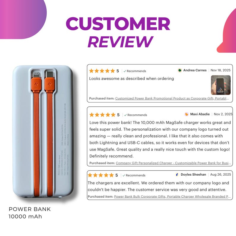 Custom Logo Power Bank, Engraved Portable Charger, Corporate Gift - Etsy