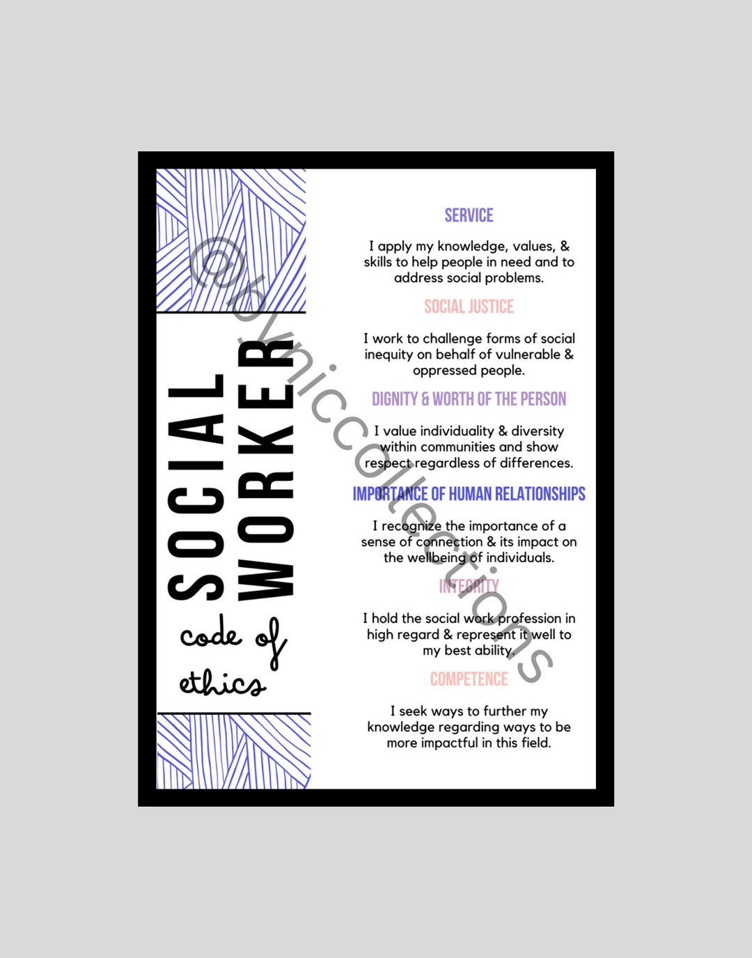 Social Work Wall Poster, Social Work Wall Art, Social Work Code of ...