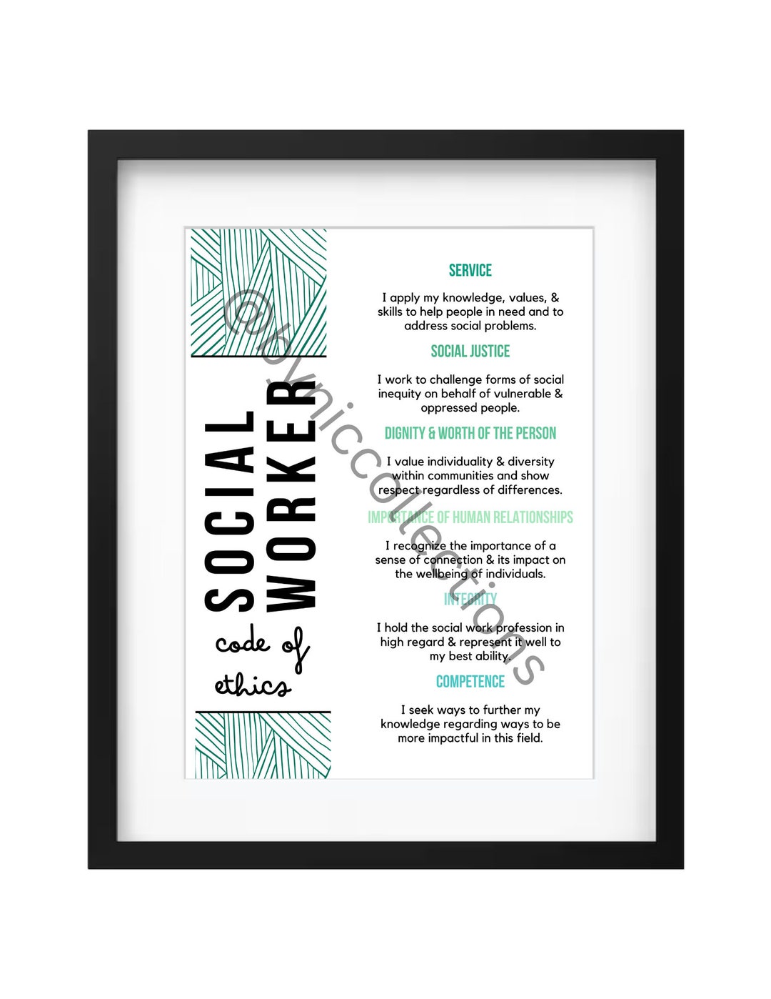 Social Work Wall Poster, Social Work Wall Art, Social Work Code of ...