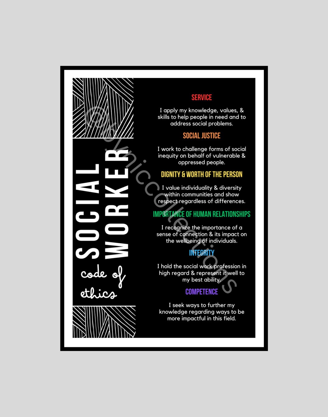 Social Work Wall Poster, Social Work Wall Art, Social Work Code of ...