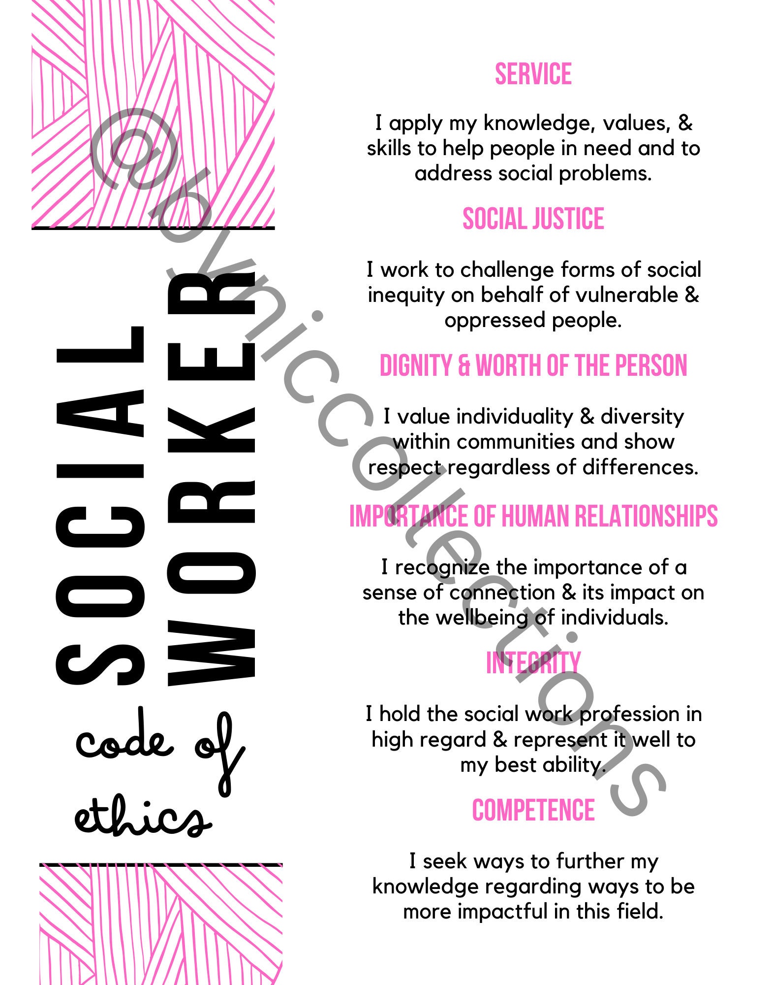 Social Work Wall Poster, Social Work Wall Art, Social Work Code of ...