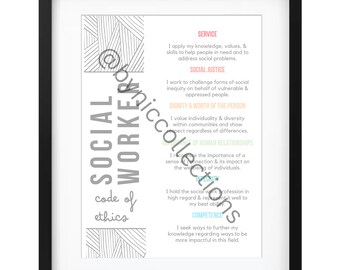 Social Work Wall Poster, Social Work Wall Art, Social Work Code of ...