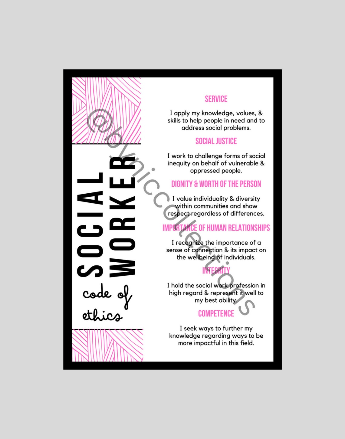 Social Work Wall Poster, Social Work Wall Art, Social Work Code of ...