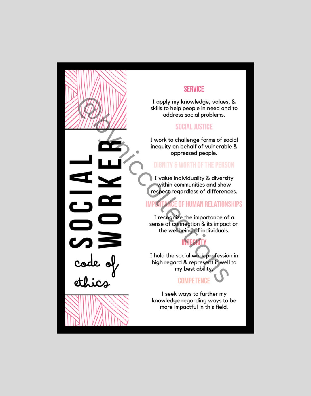 Social Work Wall Poster, Social Work Wall Art, Social Work Code of ...