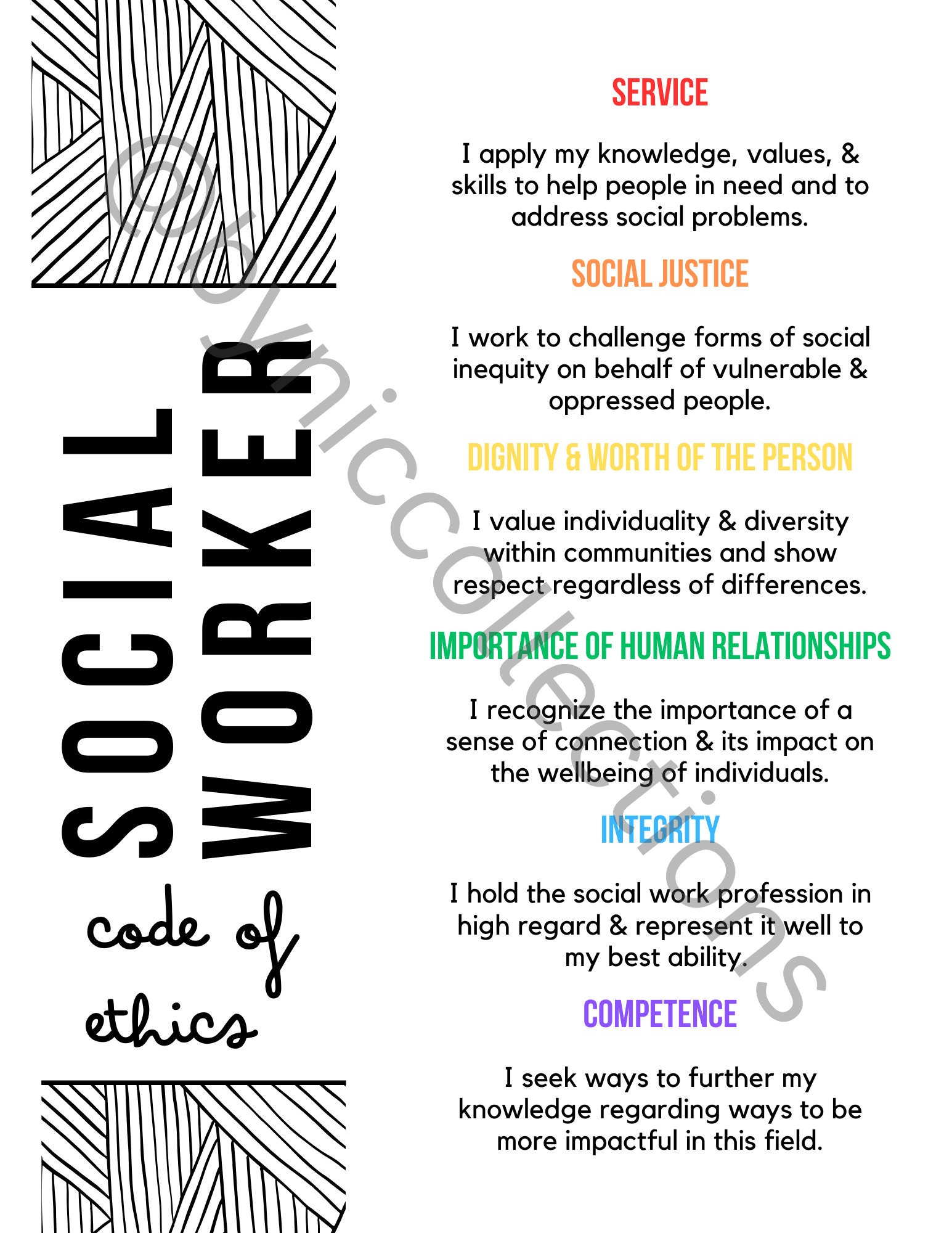 Social Work Wall Art, Social Work Wall Collage, Social Work Code of ...