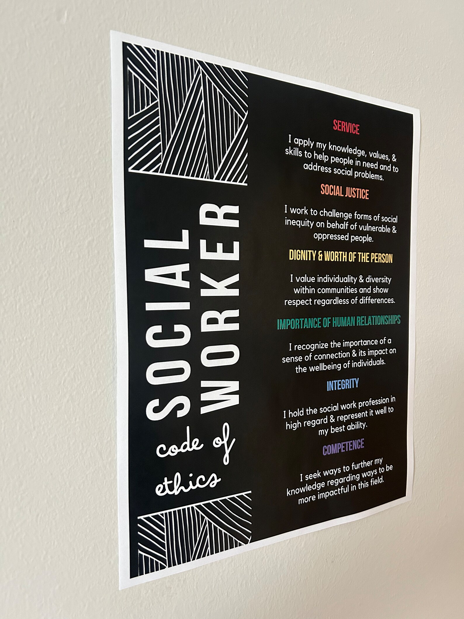 Social Work Wall Poster, Social Work Wall Art, Social Work Code of ...