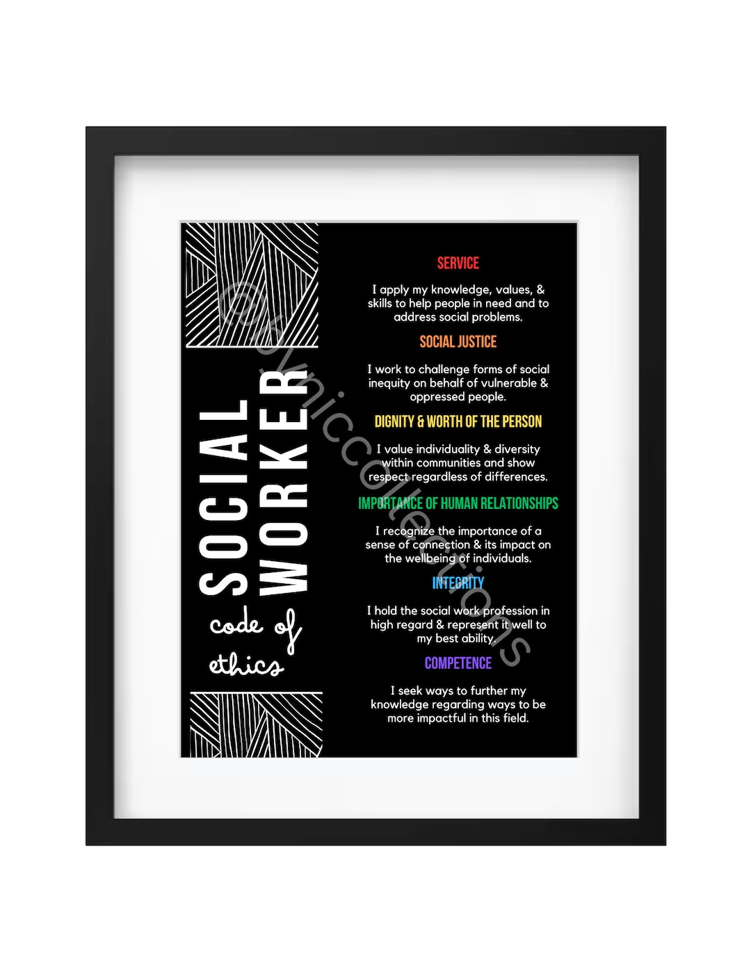 Social Work Wall Poster, Social Work Wall Art, Social Work Code of ...