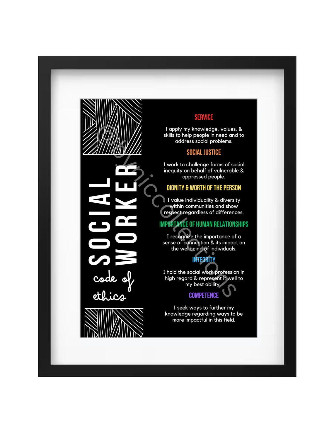 Social Work Wall Poster, Social Work Wall Art, Social Work Code of ...