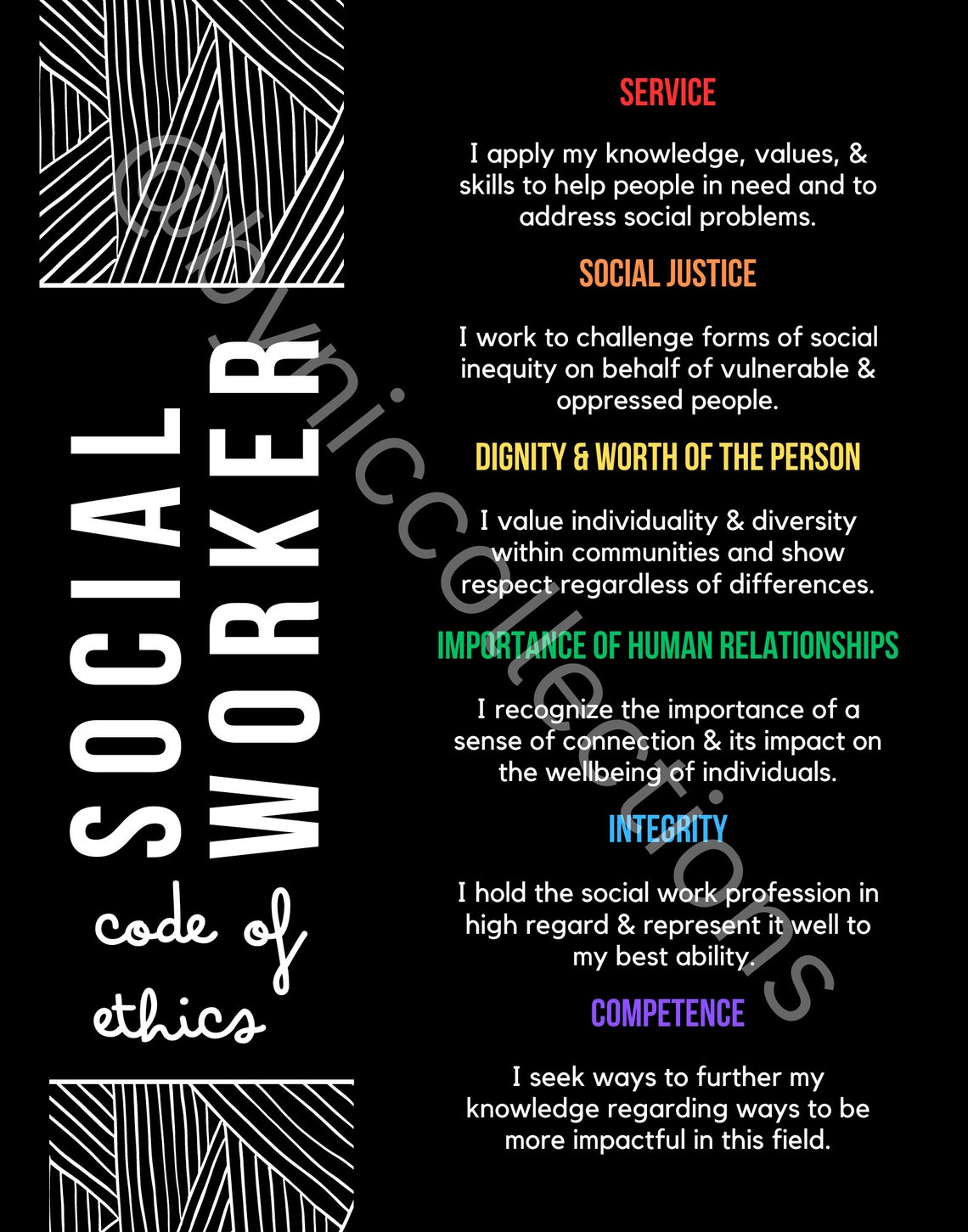 Social Work Wall Poster, Social Work Wall Art, Social Work Code of ...