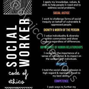 Social Work Wall Poster, Social Work Wall Art, Social Work Code of ...
