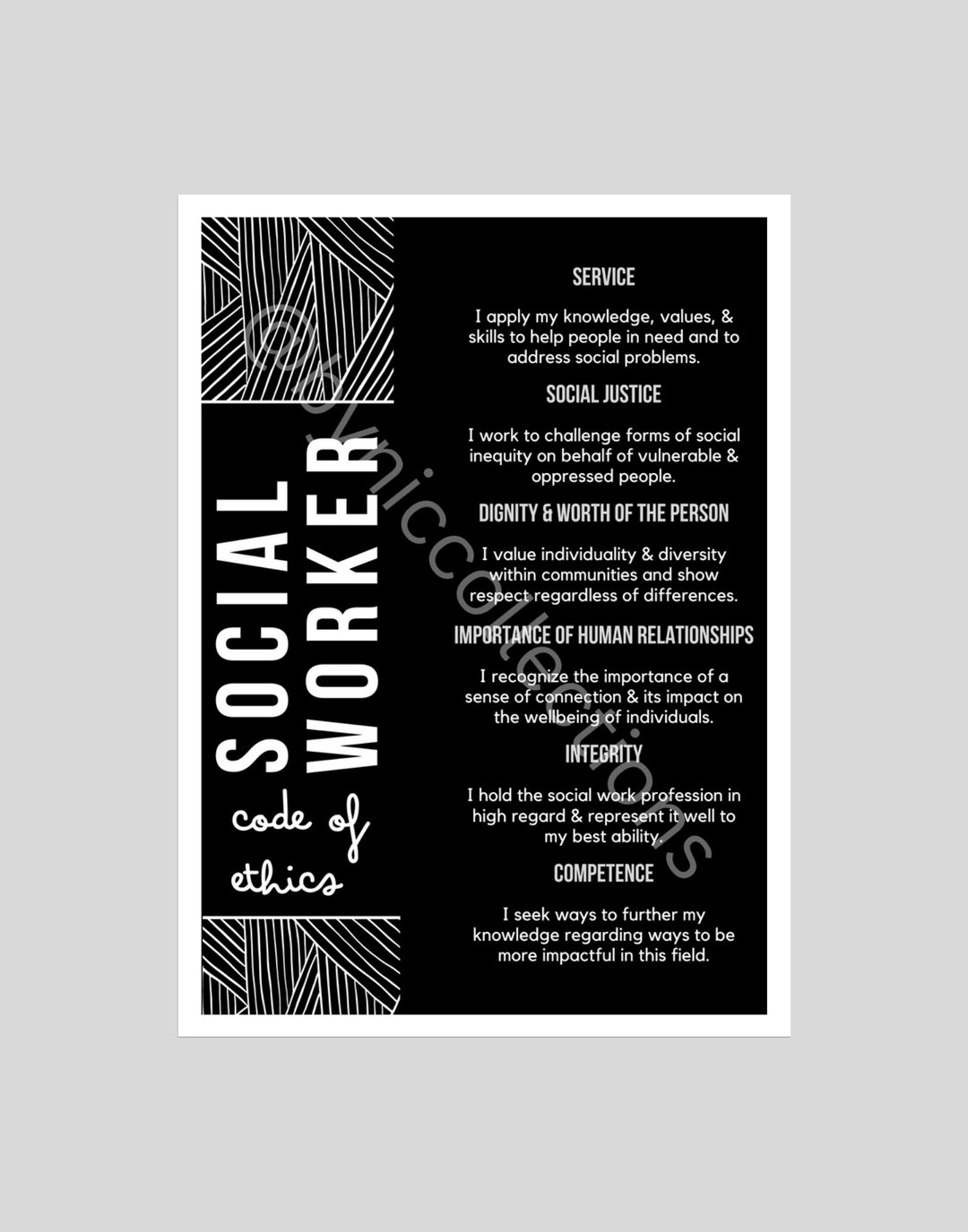 Social Work Wall Poster, Social Work Wall Art, Social Work Code of ...