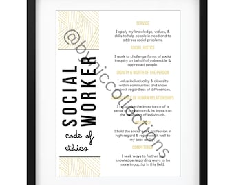Social Work Wall Poster, Social Work Wall Art, Social Work Code of ...