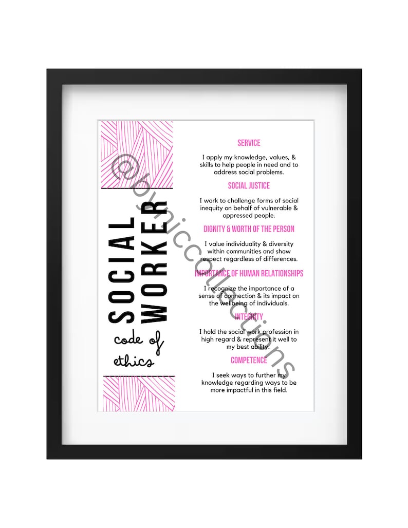 Social Work Wall Poster, Social Work Wall Art, Social Work Code of ...