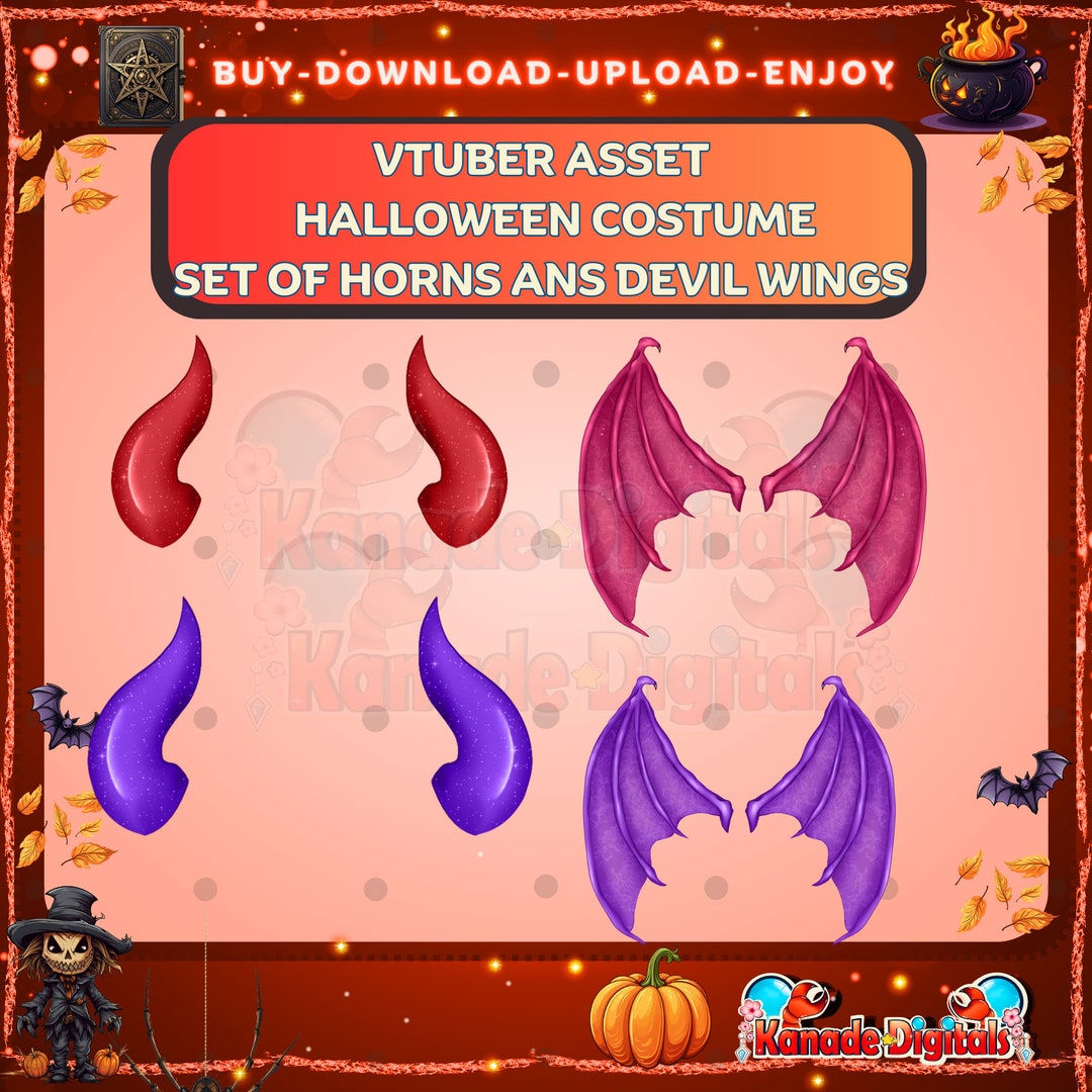 Demon Devil Horns and Wings Halloween Costume | Vtuber Asset |live2d, Props, Accessory, Twitch ...
