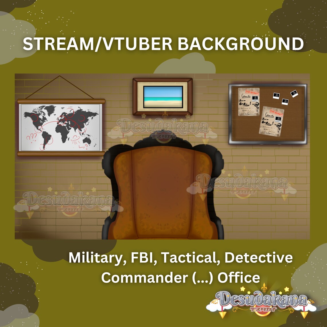 Vtuber Military Tactical Commander Detective Background + Desk Bundle ...