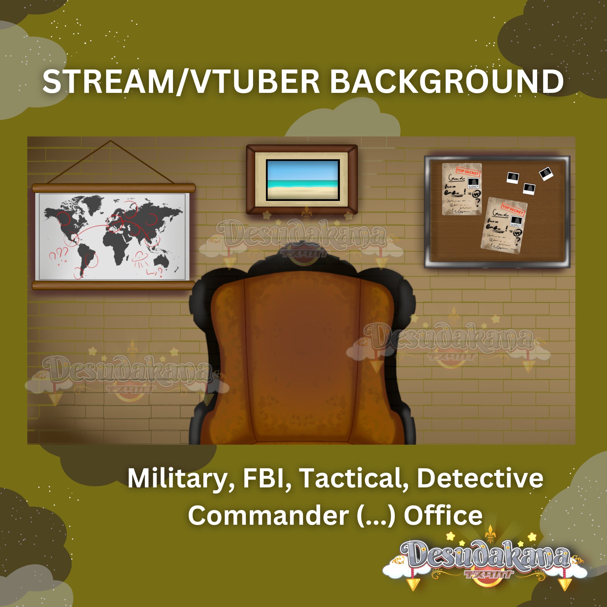 Vtuber Military Tactical Commander Detective Background + Desk Bundle ...