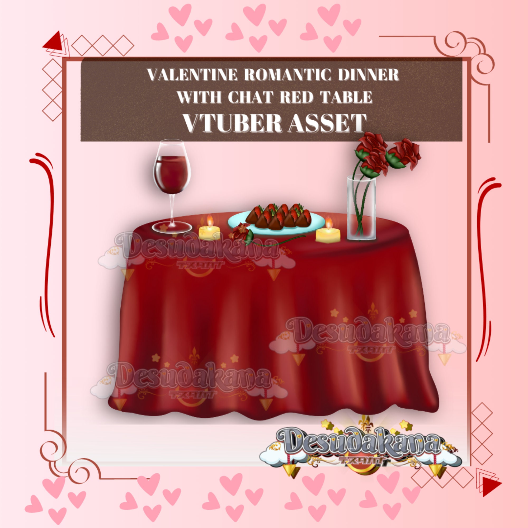 Valentine Vtuber Romantic Red Table Asset Romantic Elegant Red Dinner Table live2d, Props ...