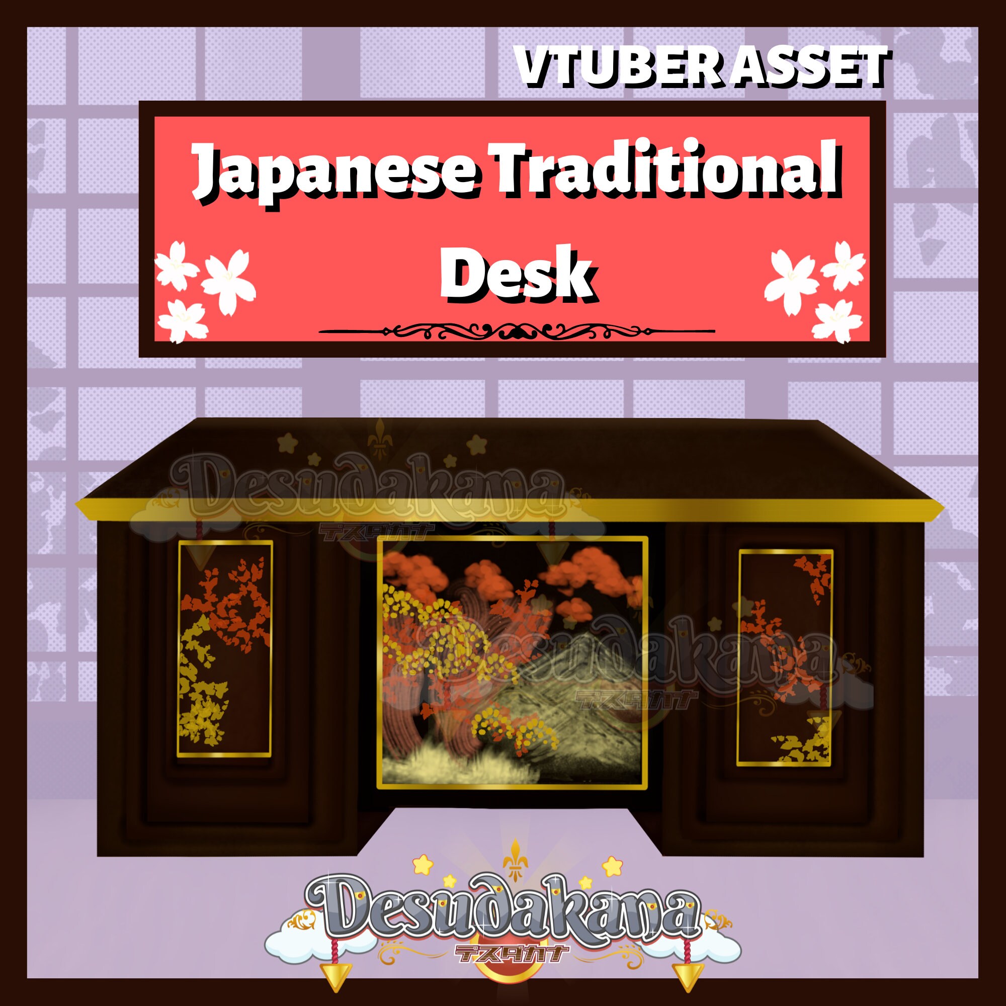 Vtuber Traditional Japanese Table Asset Elegant Traditional Japanese Office Table live2d, Props ...