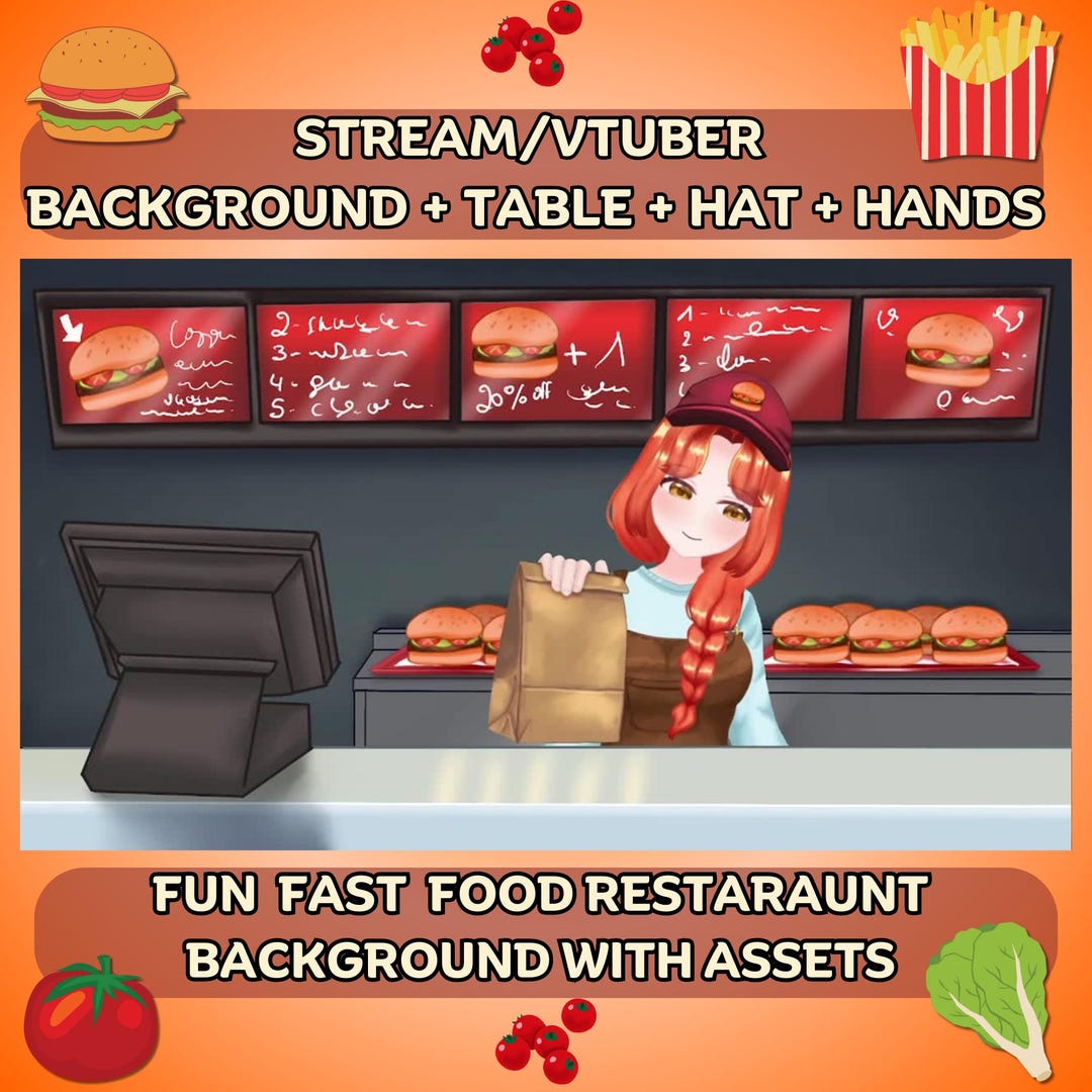 Vtuber Fast Food Restaurant Background + Hat | 1 Background, 1 Counter ...