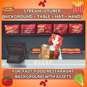 Vtuber Fast Food Restaurant Background + Hat | 1 Background, 1 Counter ...