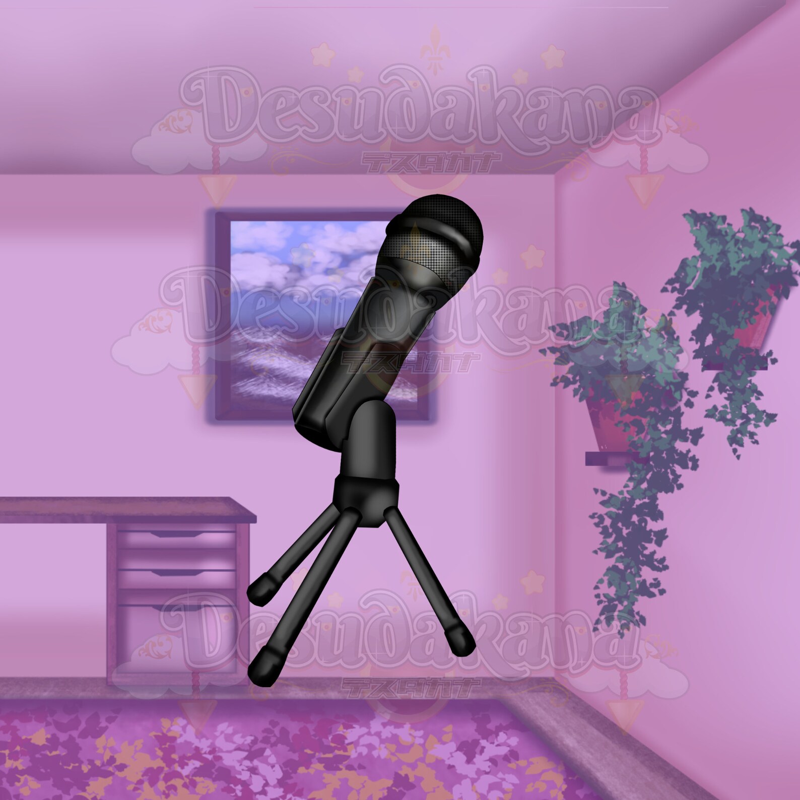 Vtuber Microphone Asset Simple Black Standing Table Microphone live2d ...