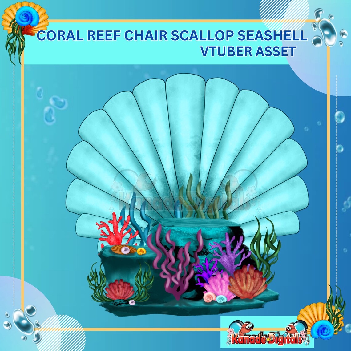 Coral Reef Chair Scallop Light Blue Chair Vtuber Asset |live2d, Props ...