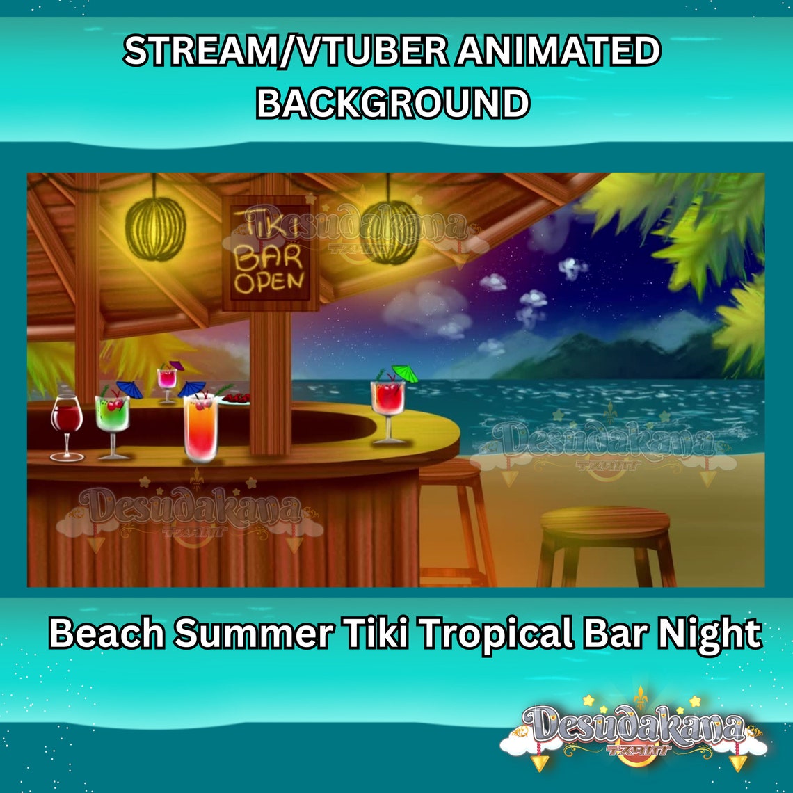 Vtuber Tiki Bar Beach Background Bar Bundle 4 Background, 2 Animated, 2 ...