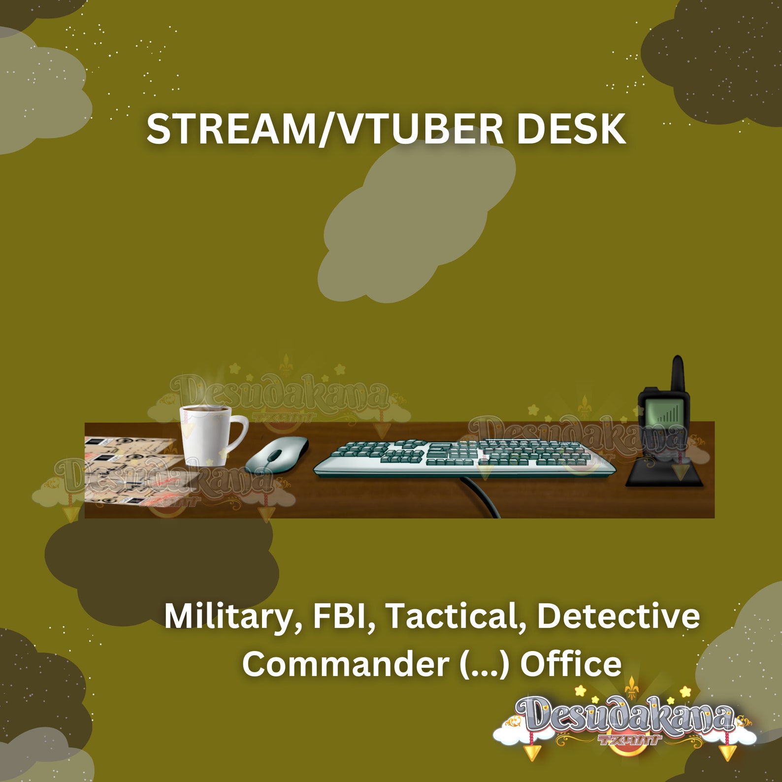 Vtuber Military Tactical Commander Detective Background + Desk Bundle ...