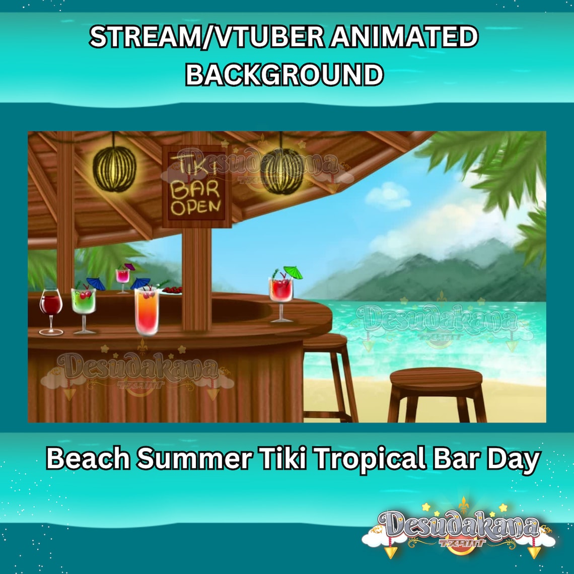 Vtuber Tiki Bar Beach Background Bar Bundle 4 Background, 2 Animated, 2 Statics, 1 Barlive2d ...