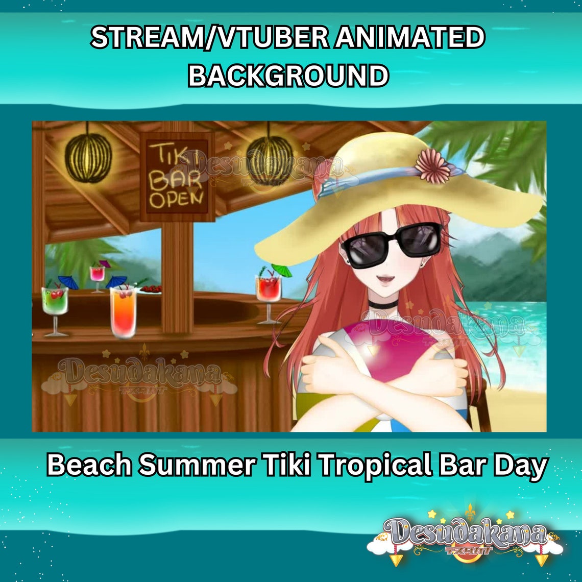 Vtuber Tiki Bar Beach Background Bar Bundle 4 Background, 2 Animated, 2 ...