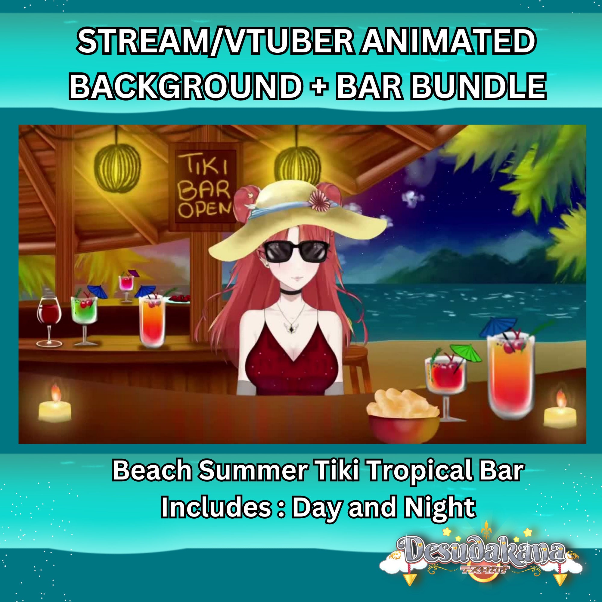 Vtuber Tiki Bar Beach Background + Bar Bundle | 4 Background, 2 Animated, 2 Statics, 1 Bar ...