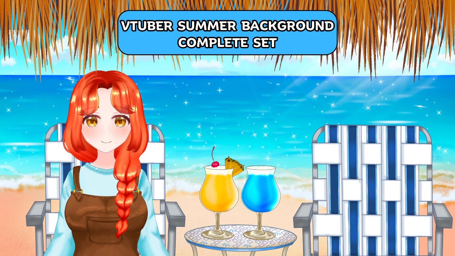 Vtuber Beach Ocean Summer Background + Asset | 1 Background, 1 Ceramic ...