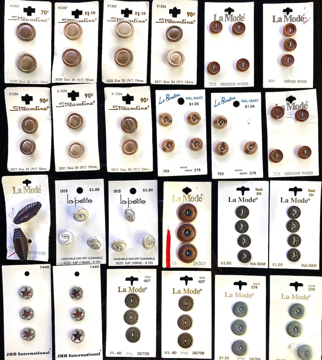 24 Cards Buttons ~ Natural Wood & Metal Buttons, Toggles for Sewing ...