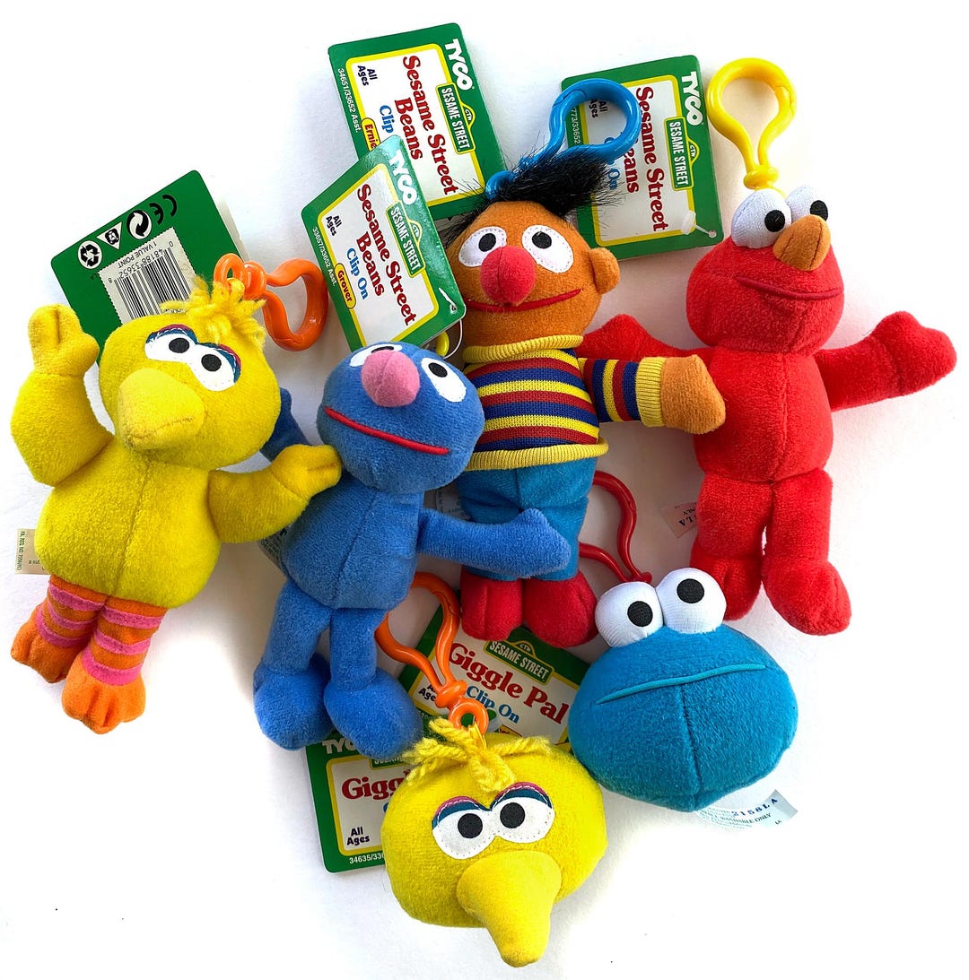Tyco Sesame Street Beans ~ Clip on Ernie, Big Bird, Elmo, Grover ~ Clip ...