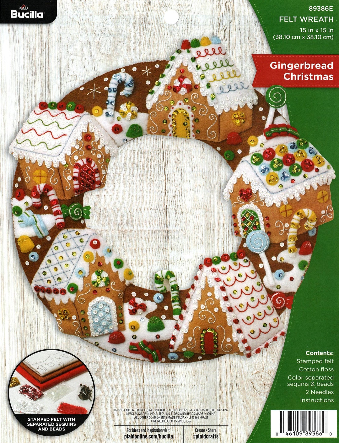 Bucilla "gingerbread Christmas" Felt Applique Wreath Kit 89386, 15"x15 ...