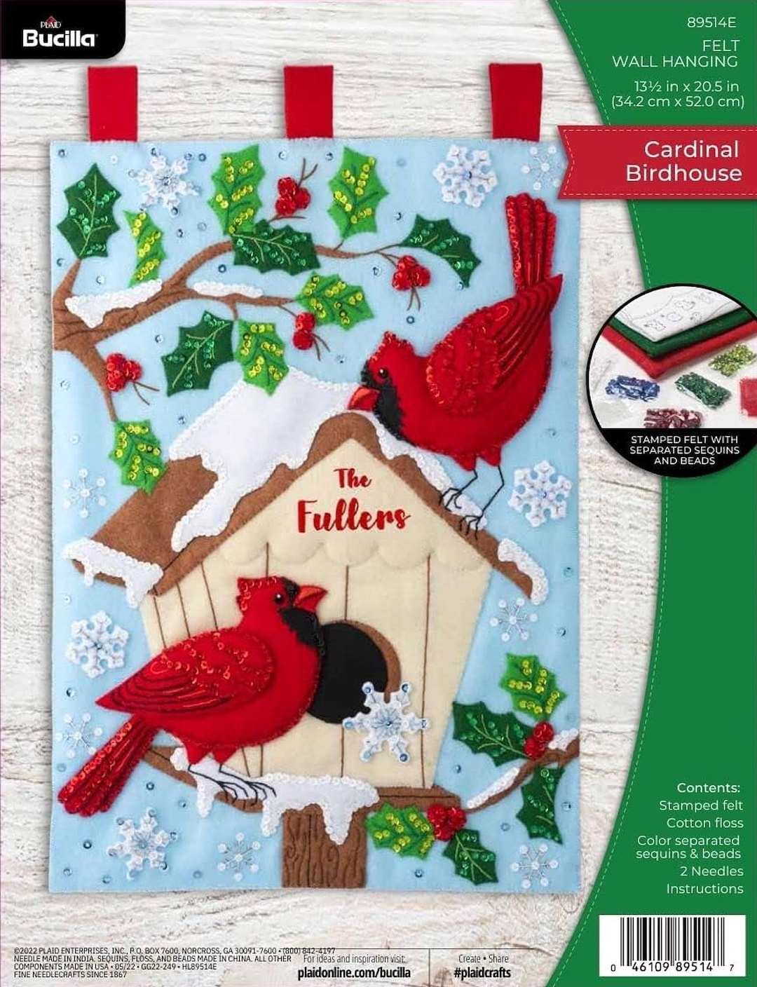 Bucilla "cardinal Birdhouse" Felt Applique Christmas Wall Hanging Decor ...