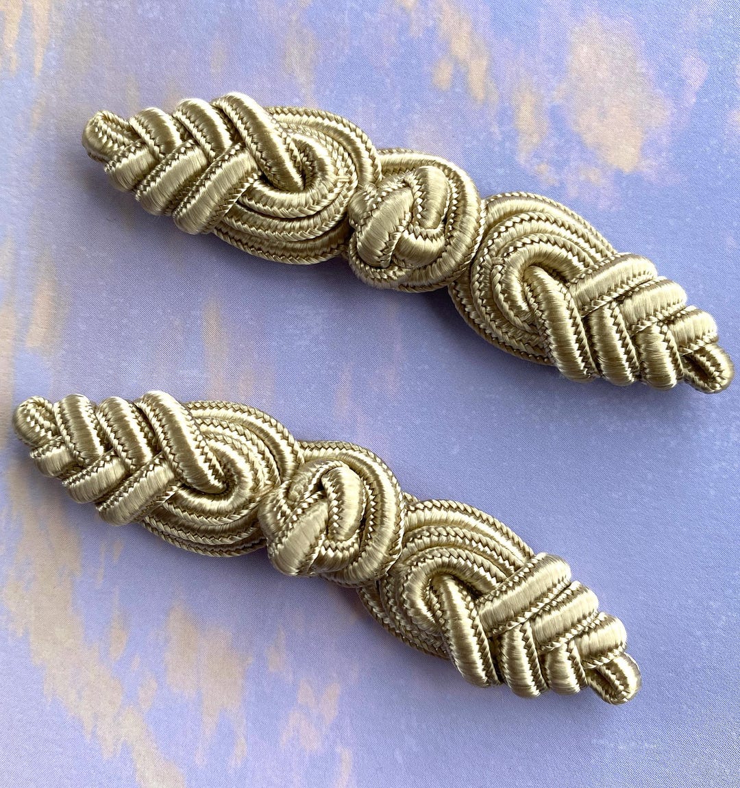 2 Ecru / Light Beige Frog Fasteners Vintage Handmade Frog Closures 3 1/ ...