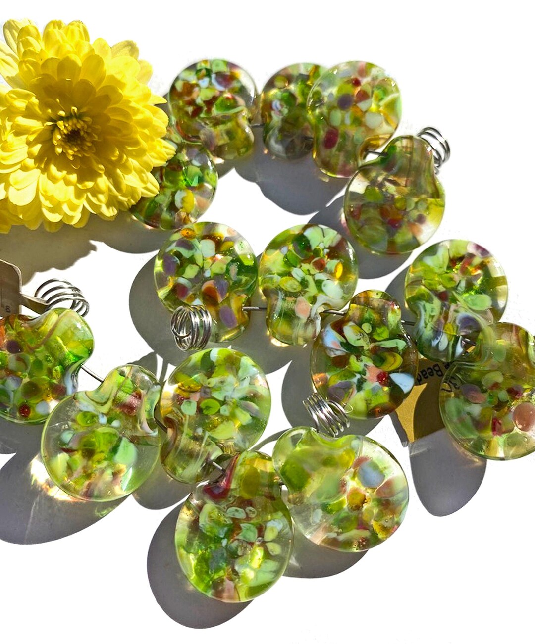 Brook Water Paddle Beads ~ Shades of Green in a Flattened Teardrop ...