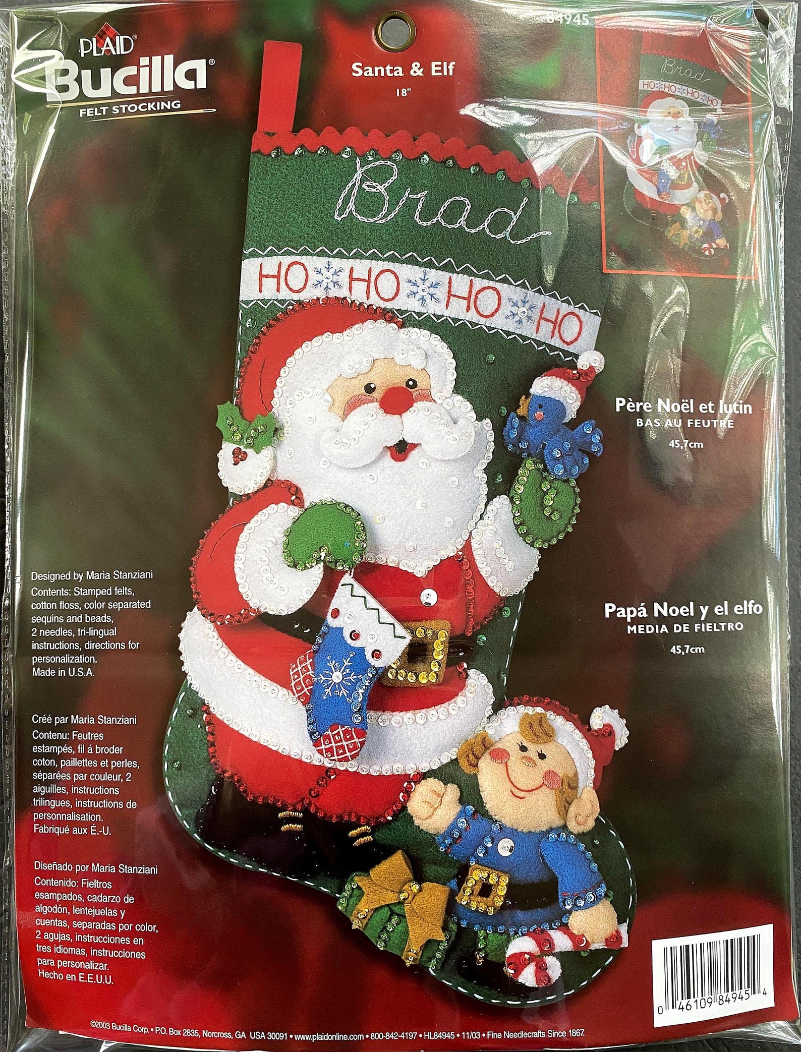 Bucilla "santa & Elf" Felt Applique Stocking Kit 84945, 18" - Along ...