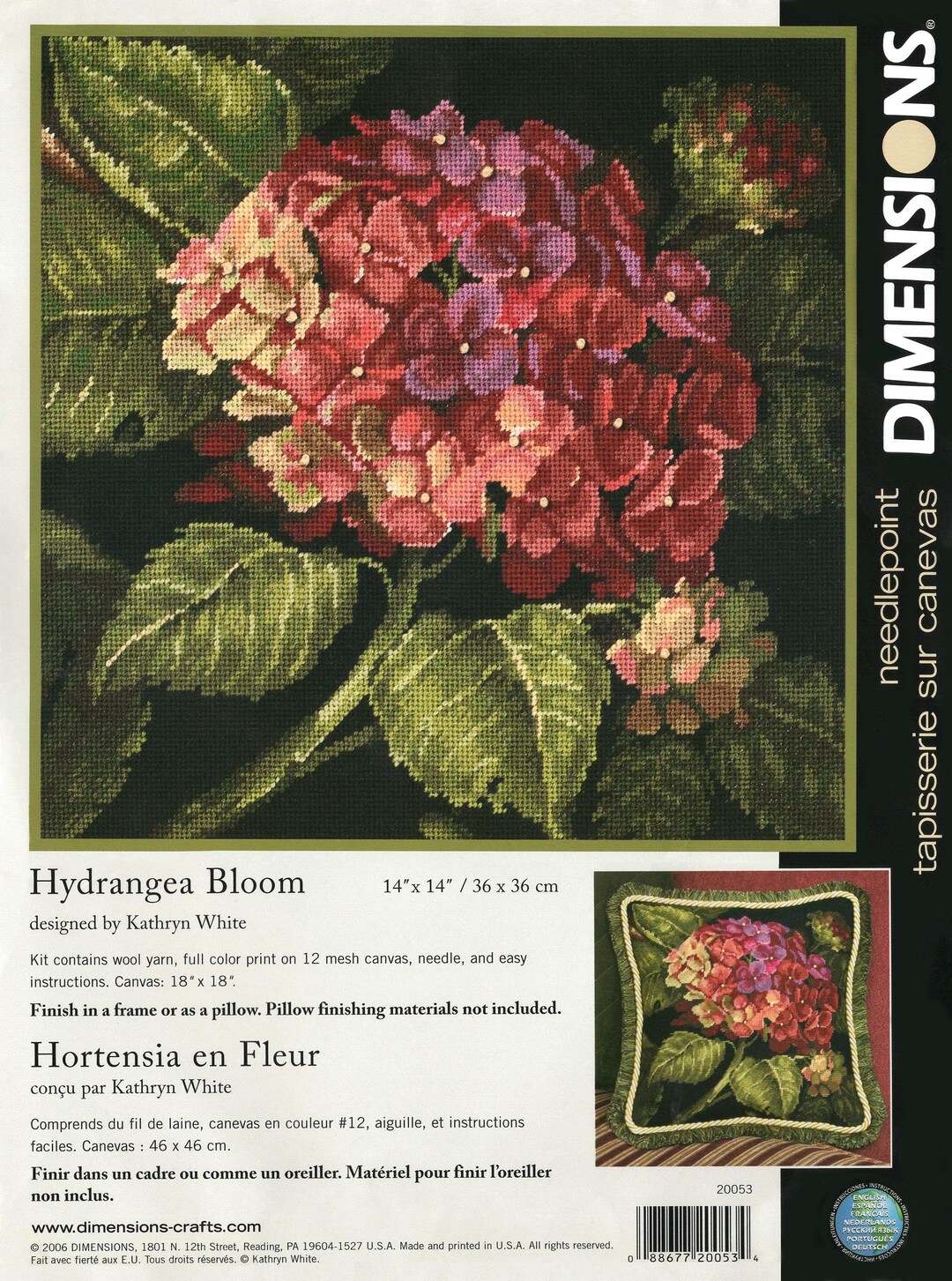 Dimensions "hydrangea Bloom" Needlepoint Pillow or Picture Kit 20053 ...
