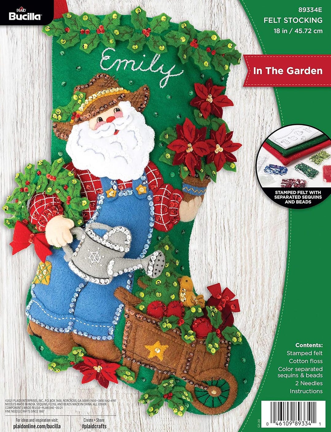 Bucilla "in the Garden" Felt Applique Stocking Kit 89334 18" ~ Santa ...