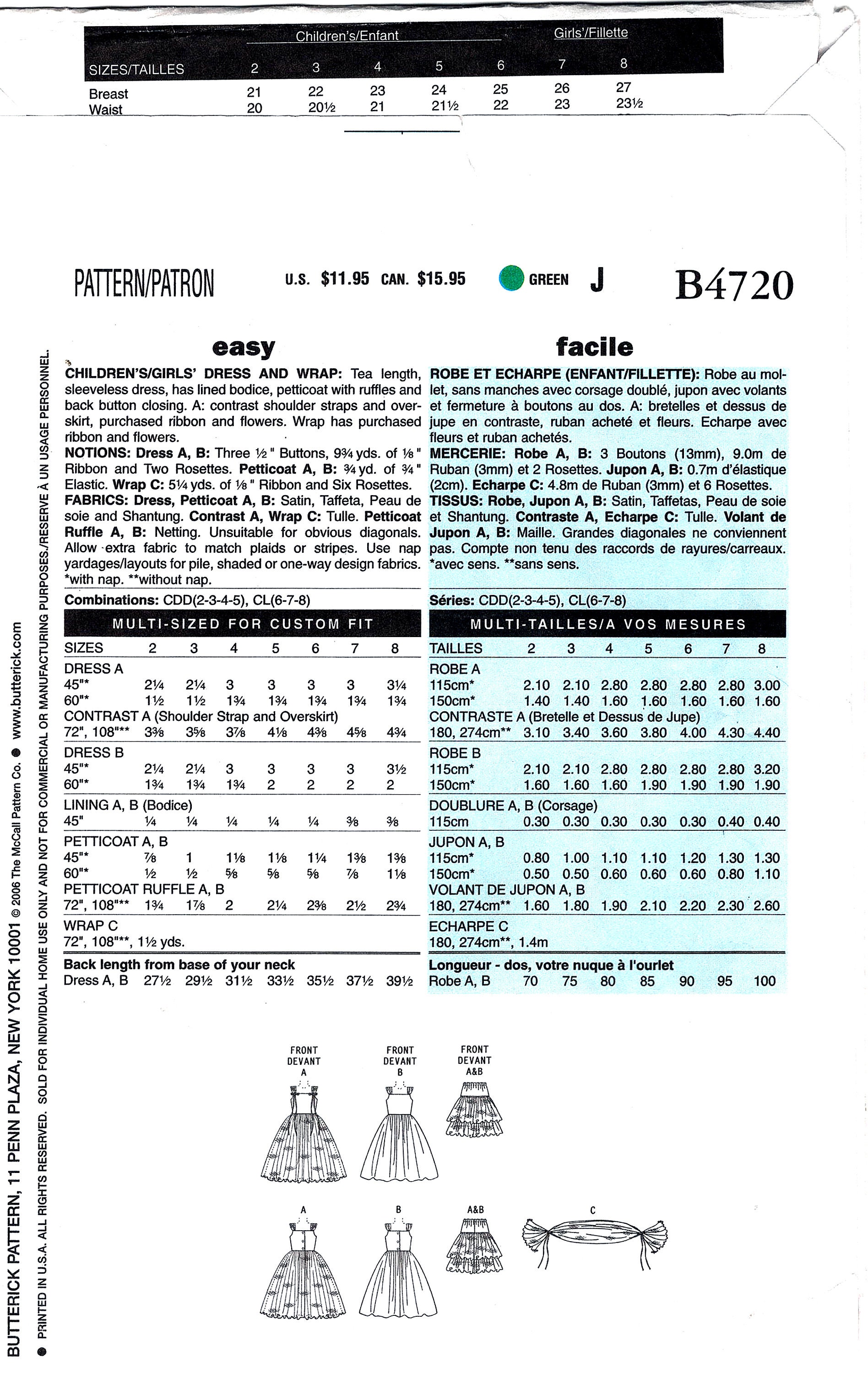 Butterick B4720 Little Girl's Special Occasion Dress ~ Flower Girl ...