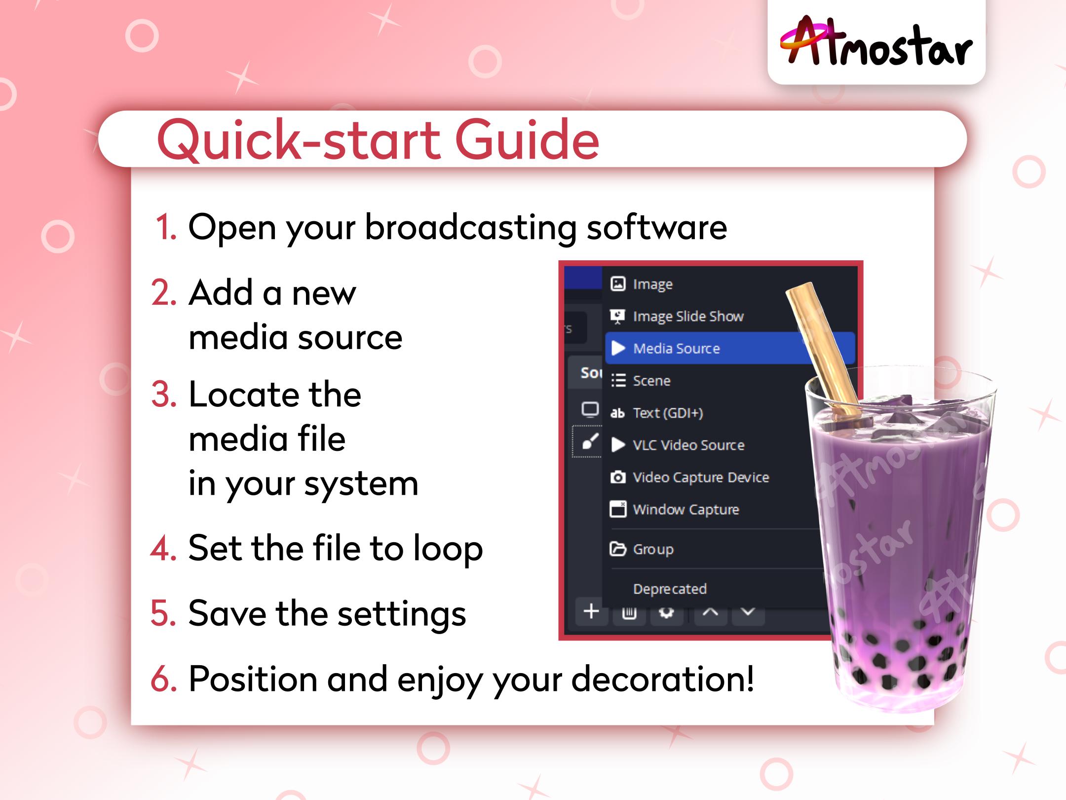 Boba Tea Cup Stream Overlay 7 Cute Bubble Tea Video Assets With Subtle ...